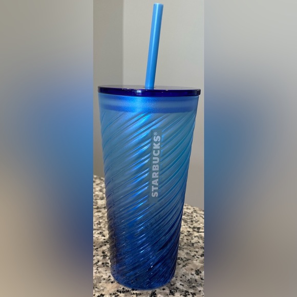 Starbucks | Dining | Starbucks Blue Glass Diagonal Sheen Ombre Textures Swirl Tumbler | Poshmark